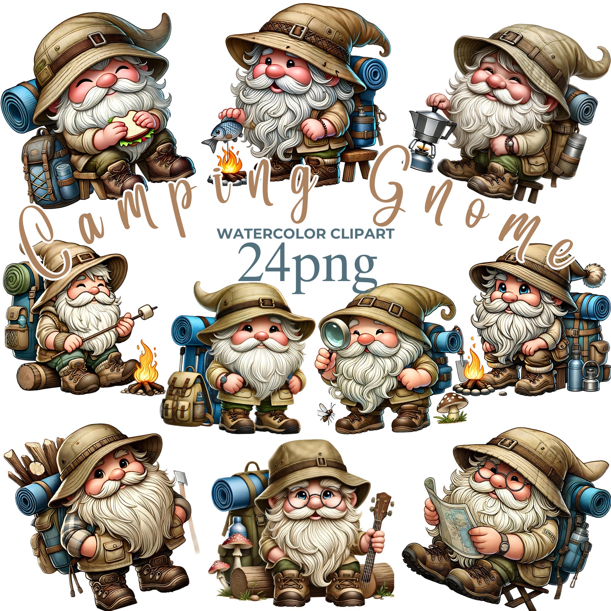 Watercolor Camping Gnome Clipart Bundle Png, Fall Gnomes, Camp Fire ...