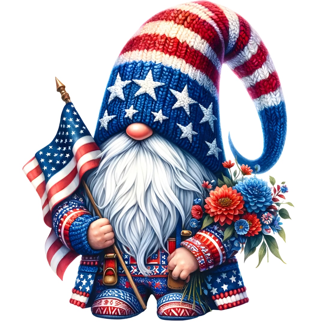 Patriotic Gnome Clipart Bundle. 40 PNG, American Pride, 4th of July PNG ...