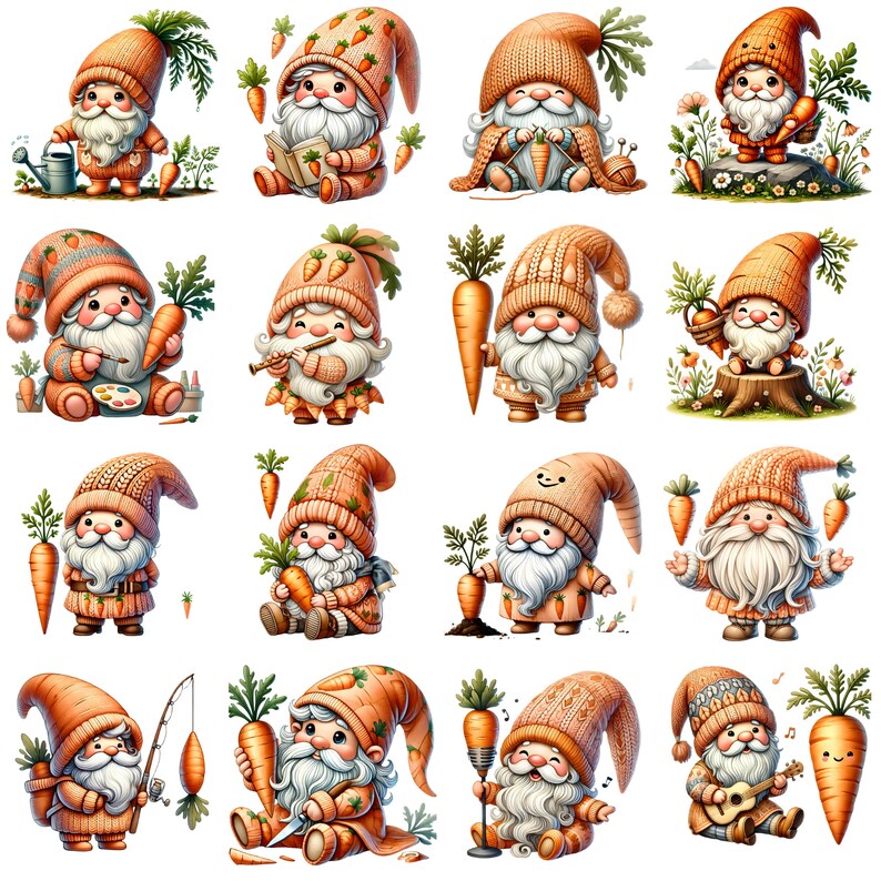 Cute Gnome Carrot ,watercolor Clipart ,farmer , Gnomes Sublimation ...