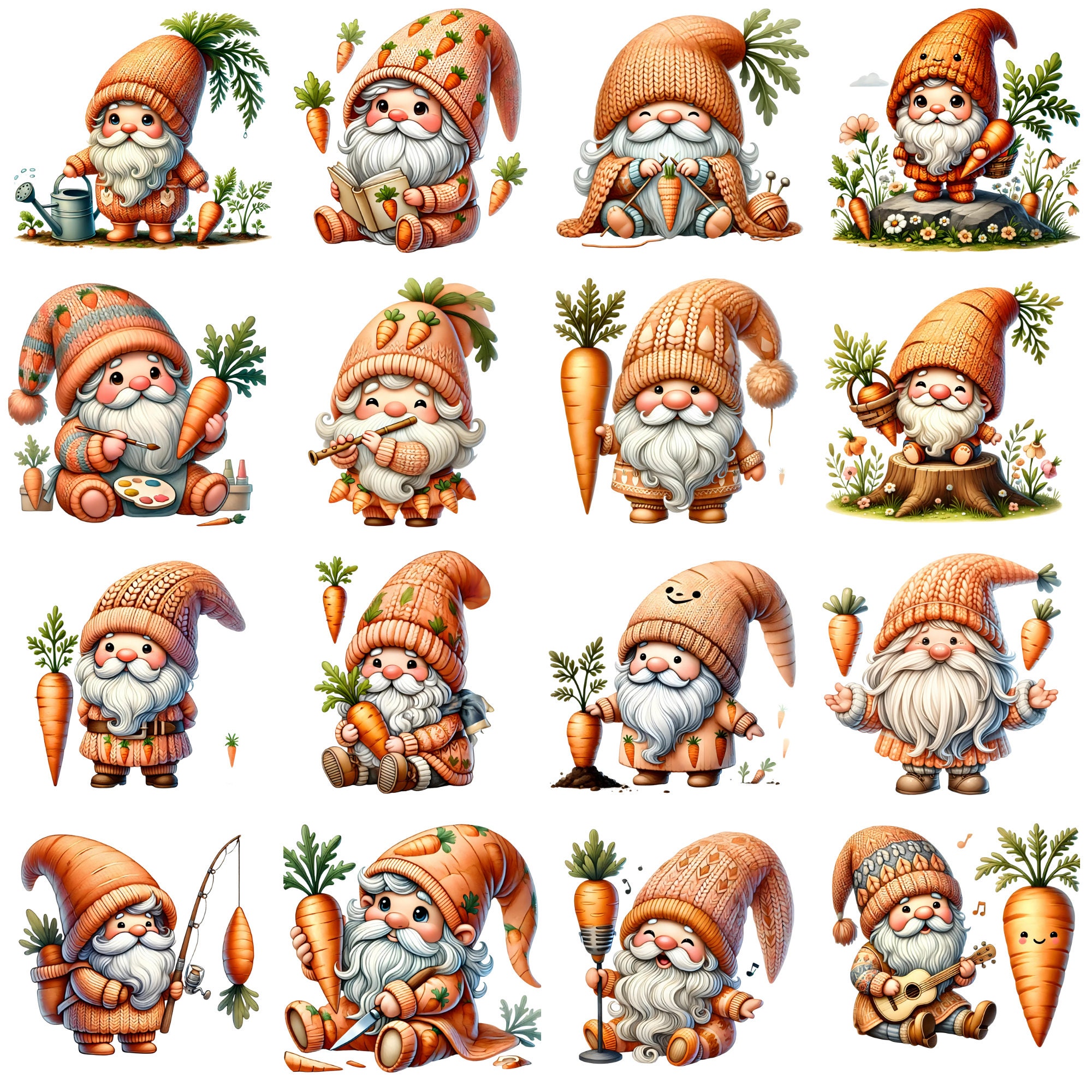 Cute Gnome Carrot ,watercolor Clipart ,farmer , Gnomes Sublimation ...
