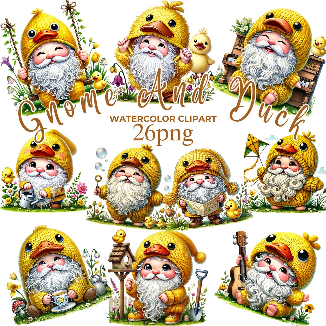 Watercolor Gnome Duck Clipart Set | 26 Pngs (digital Download) - Etsy