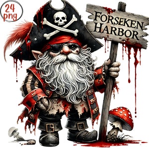 Halloween Pirate Captain Gnome Watercolor Clipart | 24 PNG Files | High ...