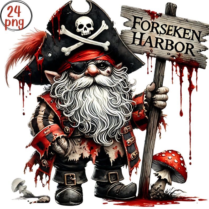 Halloween Pirate Gnome Watercolor Clipart | 24 PNG Images (digital ...