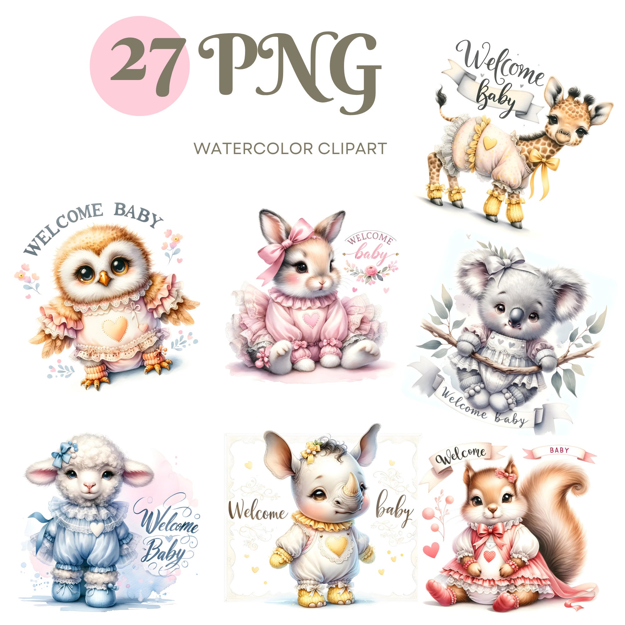 Charming Watercolor Baby Animals Clipart, Welcome Baby, Baby Animals ...