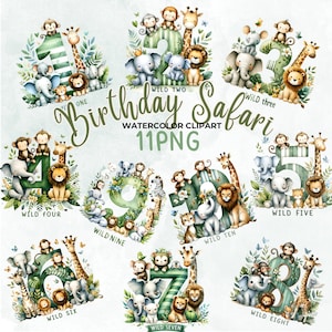 Safari Birthday Party Clipart Set - Watercolor Jungle Animals, Safari ...