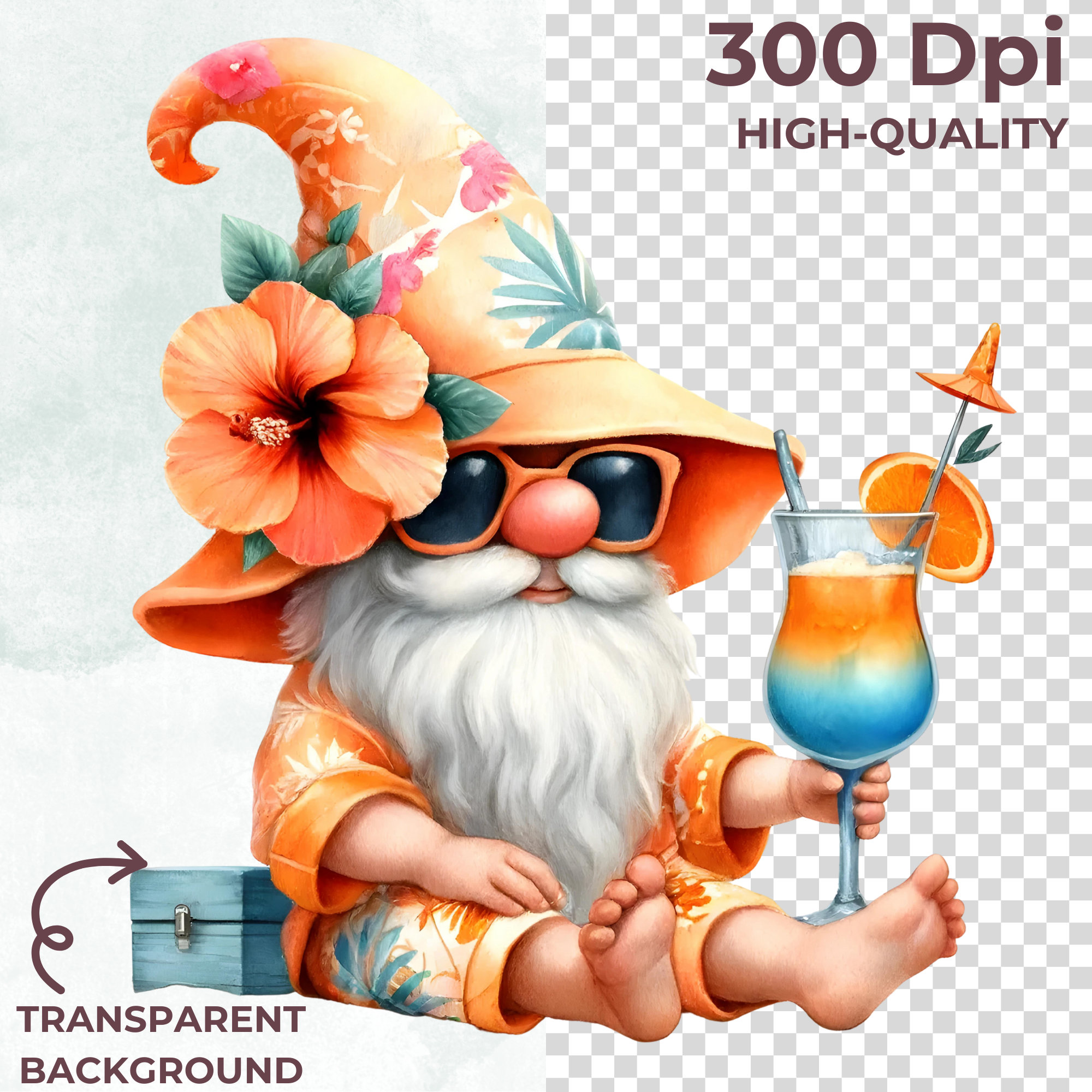 Watercolor Summer Beach Gnome Clipart Bundle Png, 30 Png Bundle ...