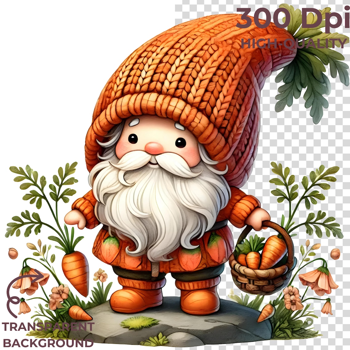 Carrot Gnome Watercolor Clipart, Nursery Art (PNG) - Etsy