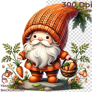 Cute Gnome Carrot ,watercolor Clipart ,farmer , Gnomes Sublimation ...