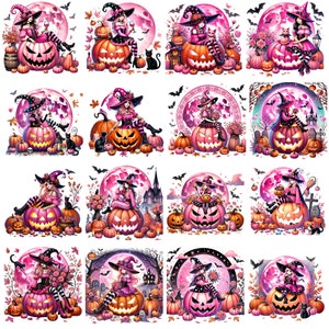 Pink Halloween Witch Watercolor Clipart - 20 Enchanting Designs, High ...