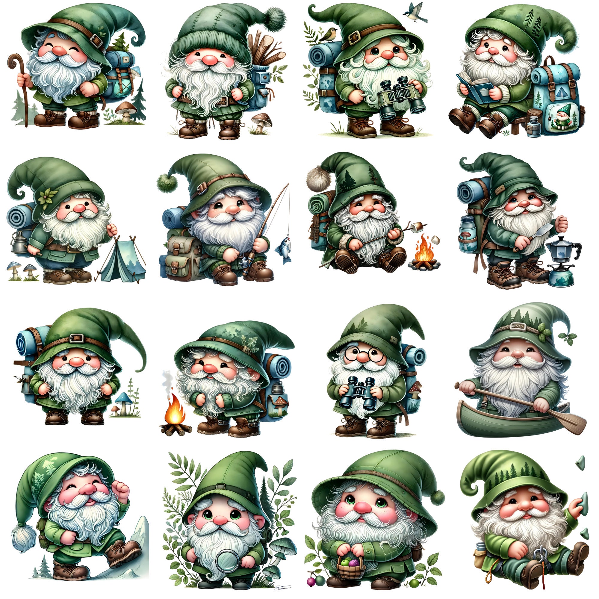 Watercolor Camping Gnome Clipart Bundle Png, Fall Gnomes, Camp Fire ...