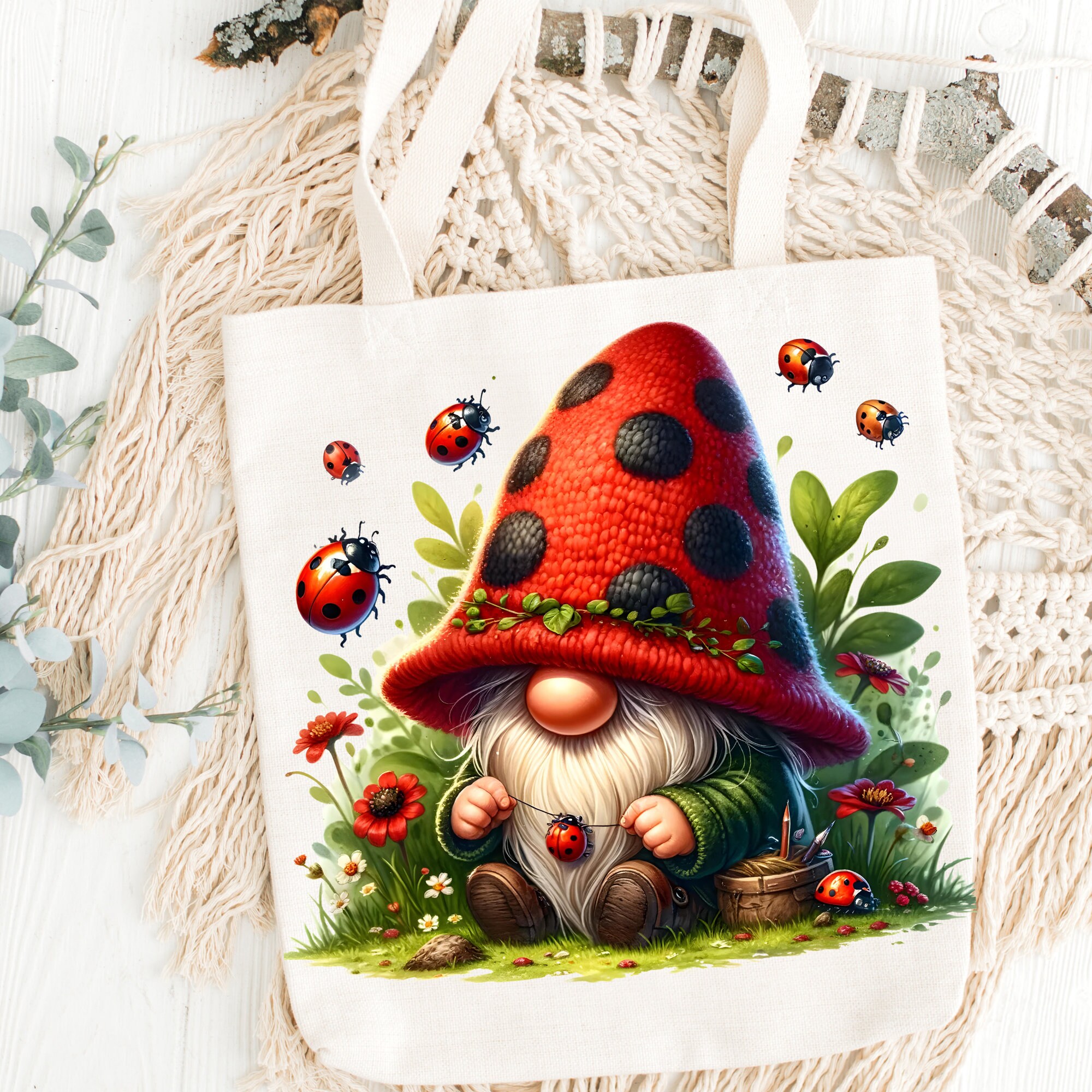 Enchanted Ladybug Gnome Clipart Set 30 Watercolor Pngs, Cute Gnome PNG ...
