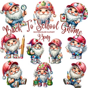 Back to School Gnome Clipart Bundle, Watercolor Gnomes PNG, Graduation ...