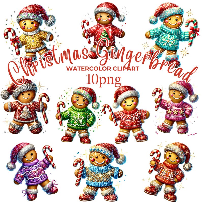 Christmas Gingerbread Clipart Set – Festive Watercolor Gingerbread ...