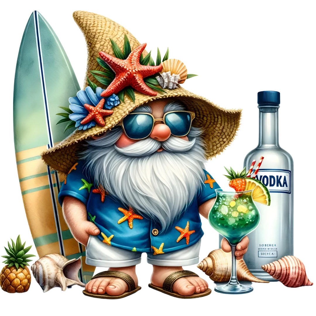 Vodka Beach Gnome, Summer Beach Gnome Clipart, Summer Beach PNG, Summer ...