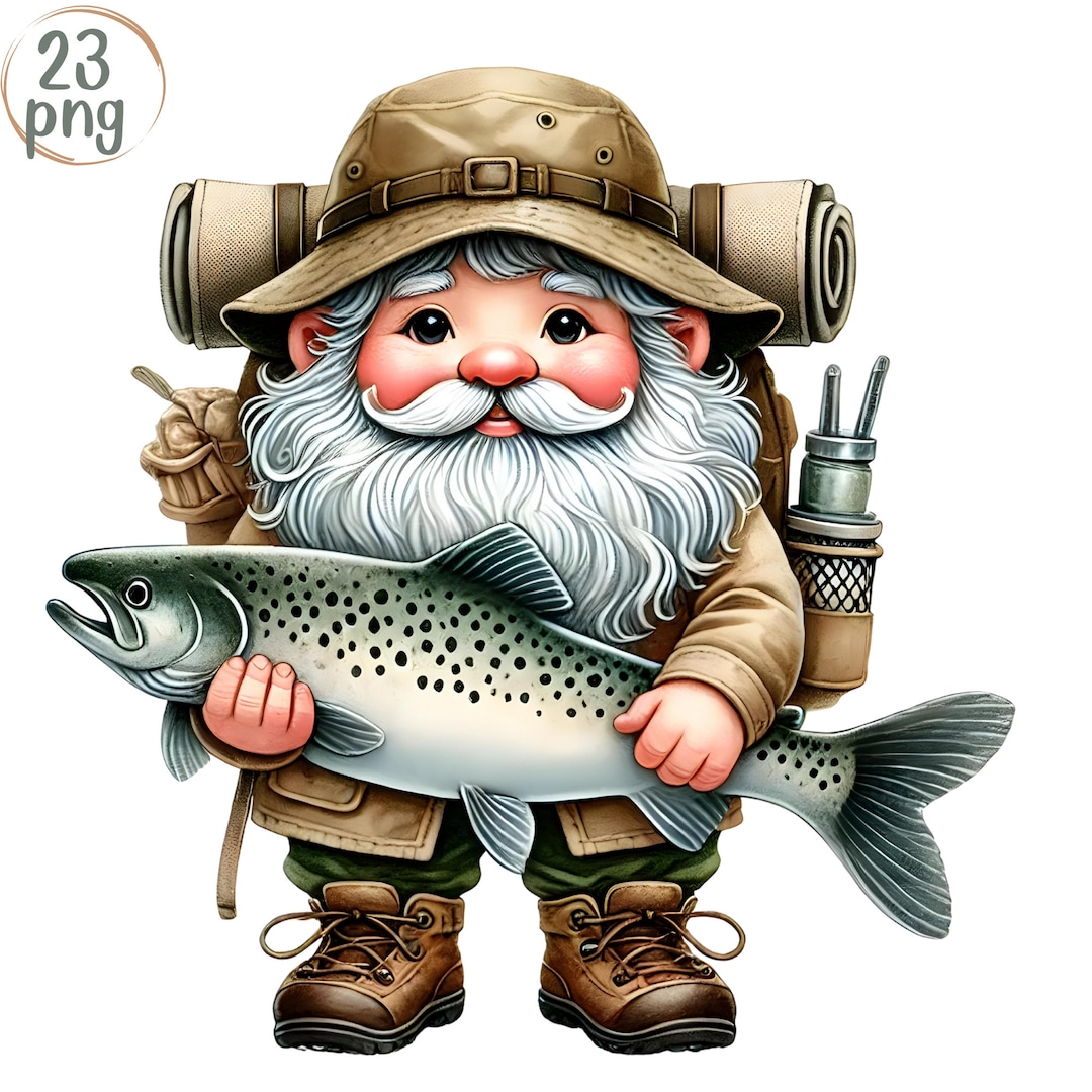 Watercolor Fishing Gnome Clipart, Fisherman PNG (digital Download) - Etsy