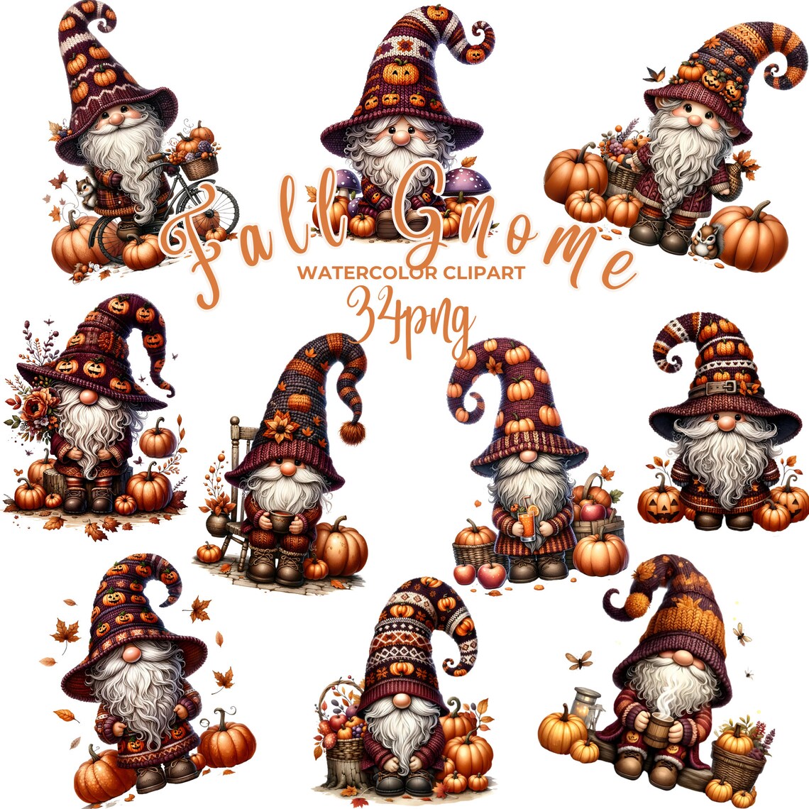 Fall Gnome Watercolor Clipart Bundle, Autumn PNG (digital Download) - Etsy