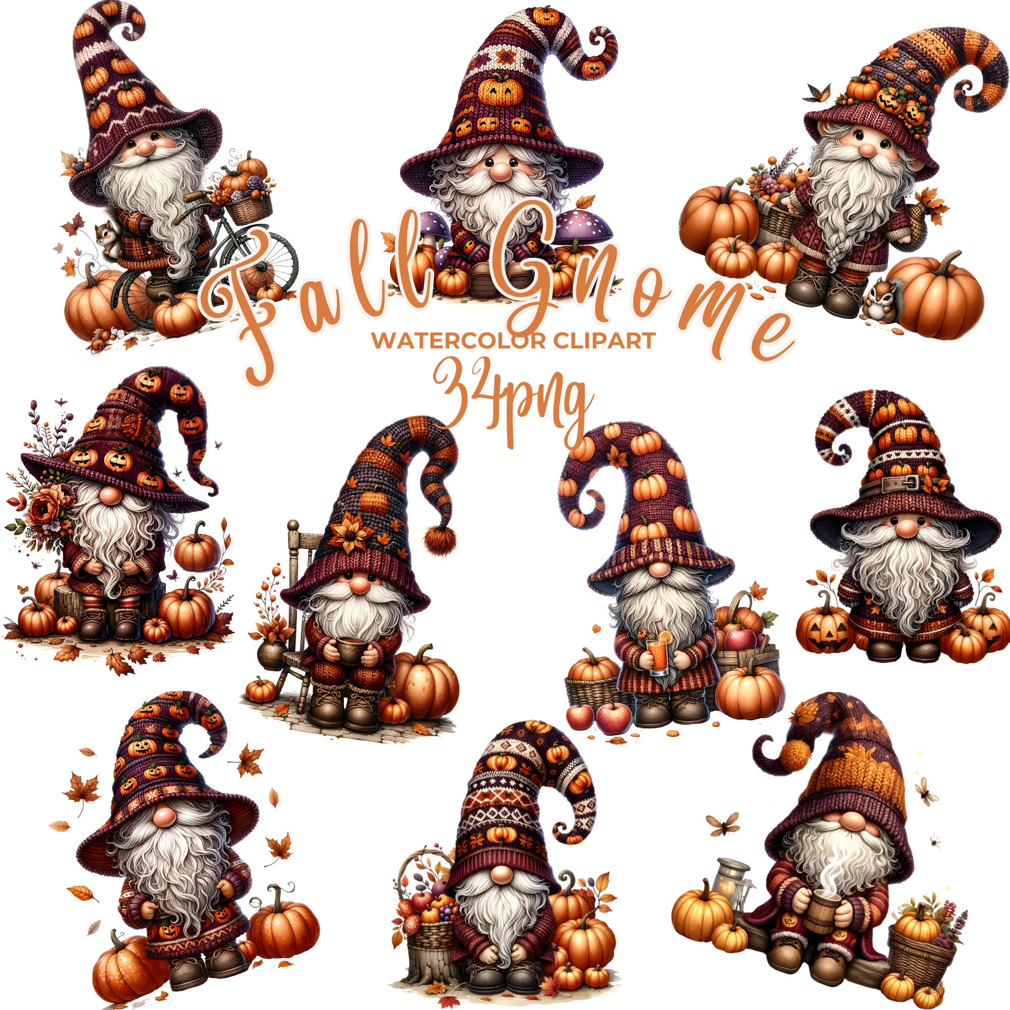 Fall Gnome Clipart, Gnome Clipart Bundle34 Png, Autumn Gnome Png ...