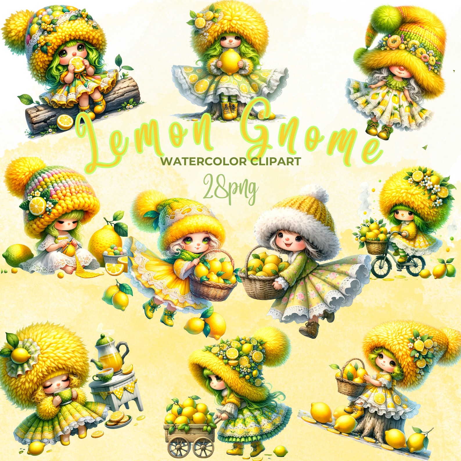 Watercolor Lemon Gnome Clipart, Lemon Gnome Clipart, Cute Gnome PNG ...