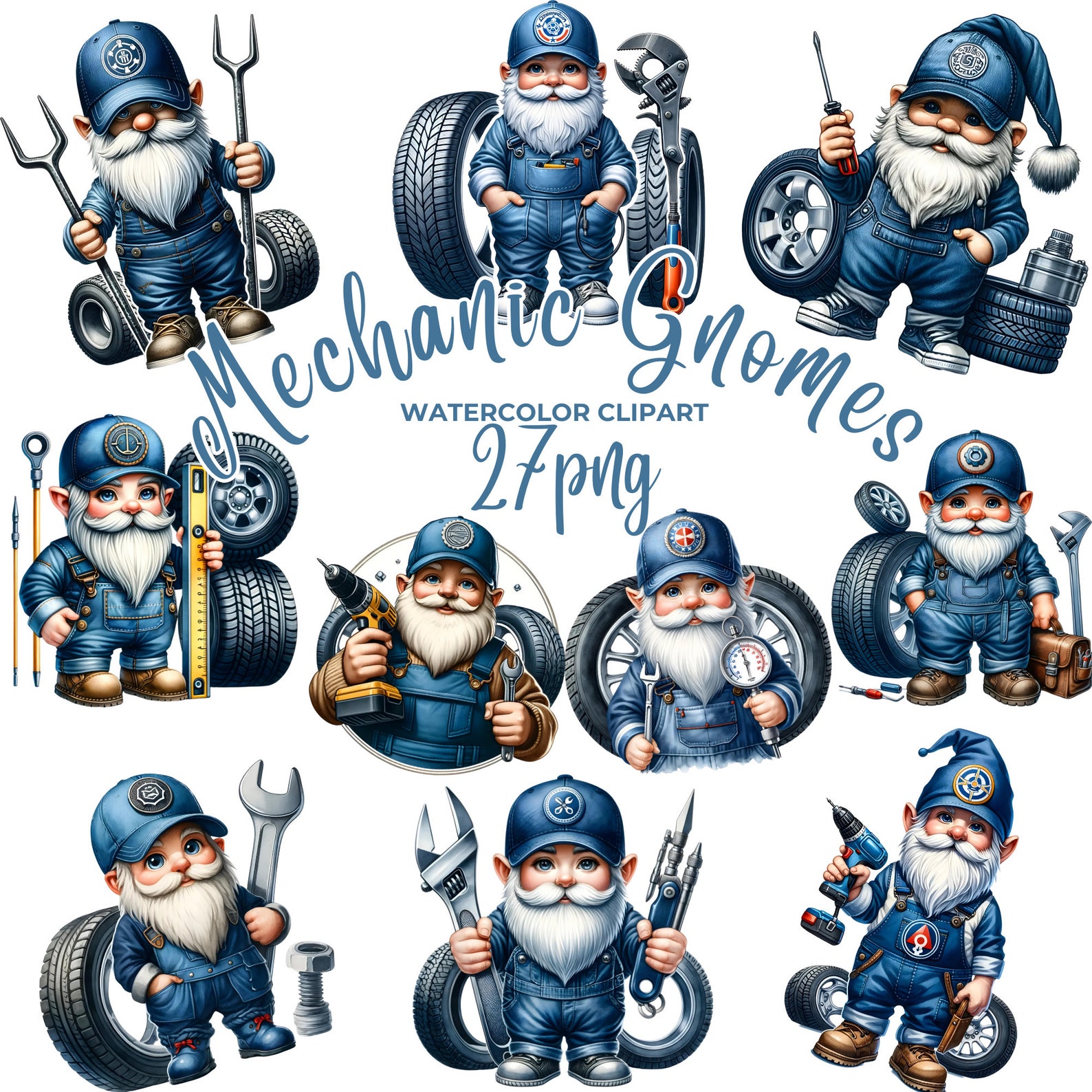 Mechanic Gnomes , 27 Mechanic Gnomes Watercolor Clipart , Car Mechanic ...
