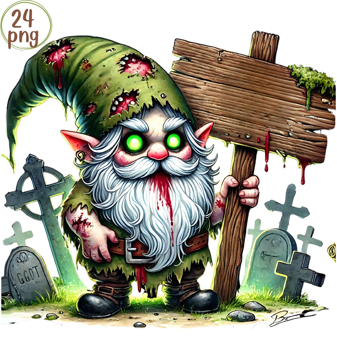 Halloween Zombie Gnome Clipart – Spooky Wood Sign Pngs (digital ...
