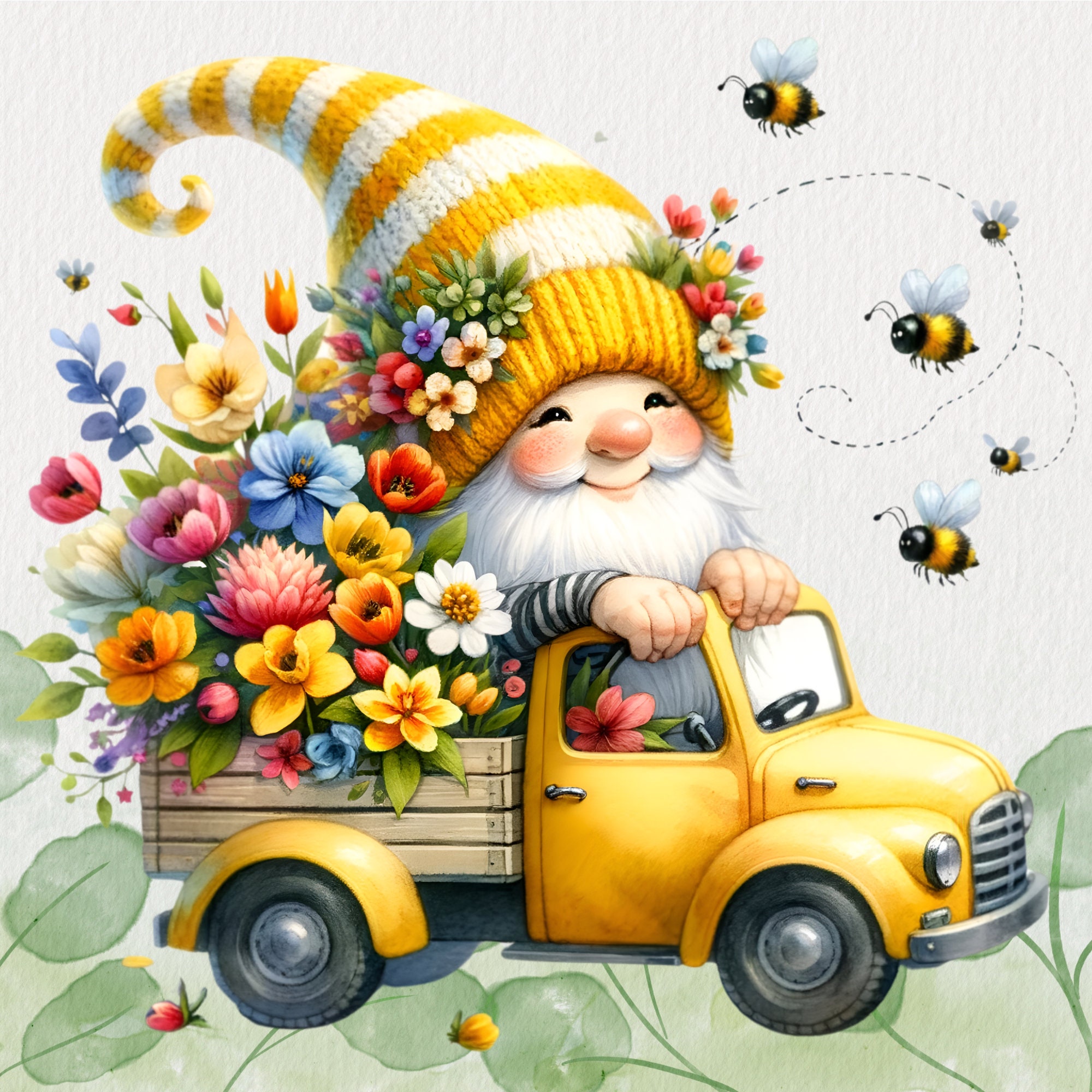 Gnome With Flowers, Clipart for Gardeners, Watercolor Flower Bee Gnome ...