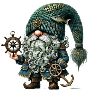 Nautical Gnome Watercolor Clipart - 24 Pngs for Ocean-themed Creations ...