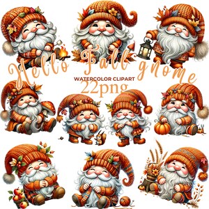 Watercolor Hello Fall Gnome Clipart PNG Bundle, Fall Gnome Png, Autumn ...