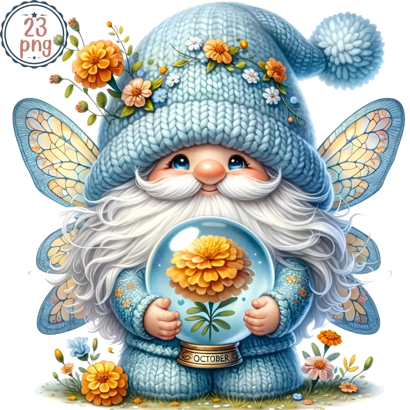 Gnome Flower Birthday Month Watercolor Clipart Set, Birth Month Flower ...