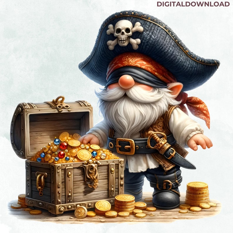 Adventurous Pirate Captain Gnome Clipart 24 High-res Watercolor Pngs ...