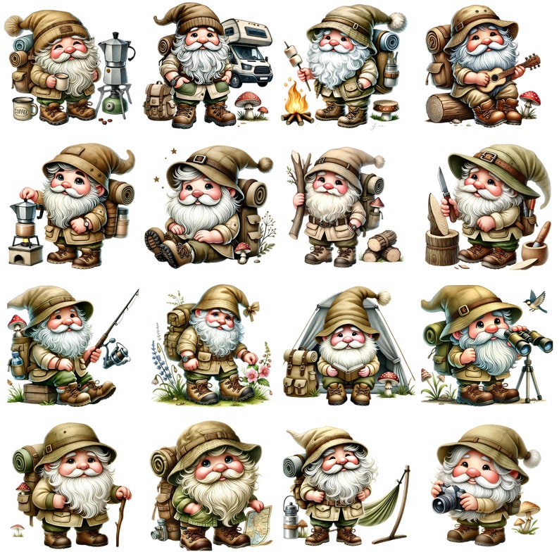 Watercolor Camping Gnome Clipart Bundle Png, Fall Gnomes, Camp Fire ...