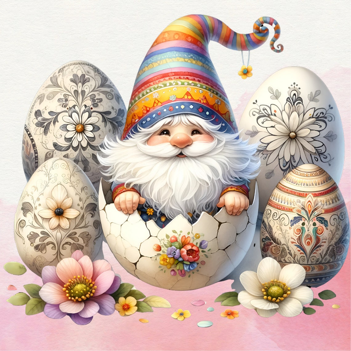 Whimsical Garden Gnome and Floral Easter Eggs Clipart Bundle ...
