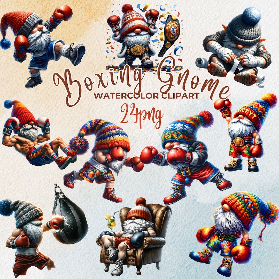 Knockout Boxing Gnome Clipart, Boxing Gnome Watercolor,sports Gnome ...
