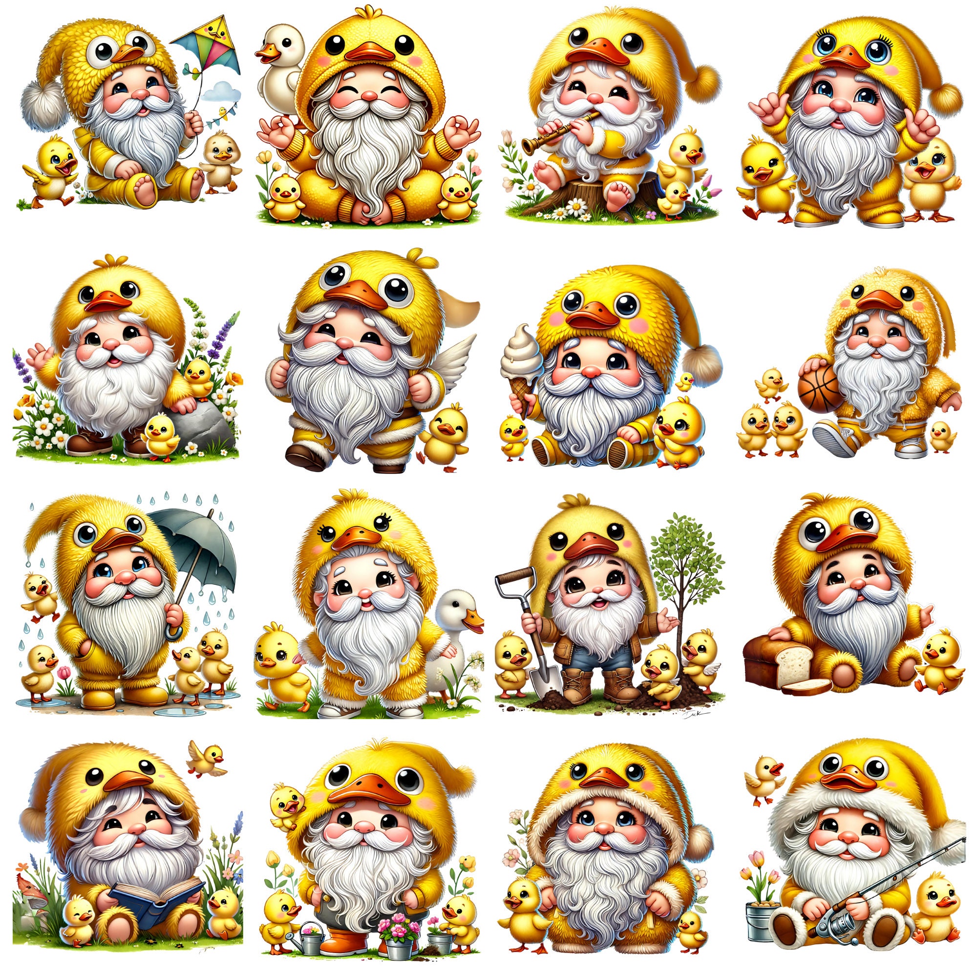 Gnome and Duck Watercolor Clipart Set 24 Pngs, Sublimation PNG Digital ...