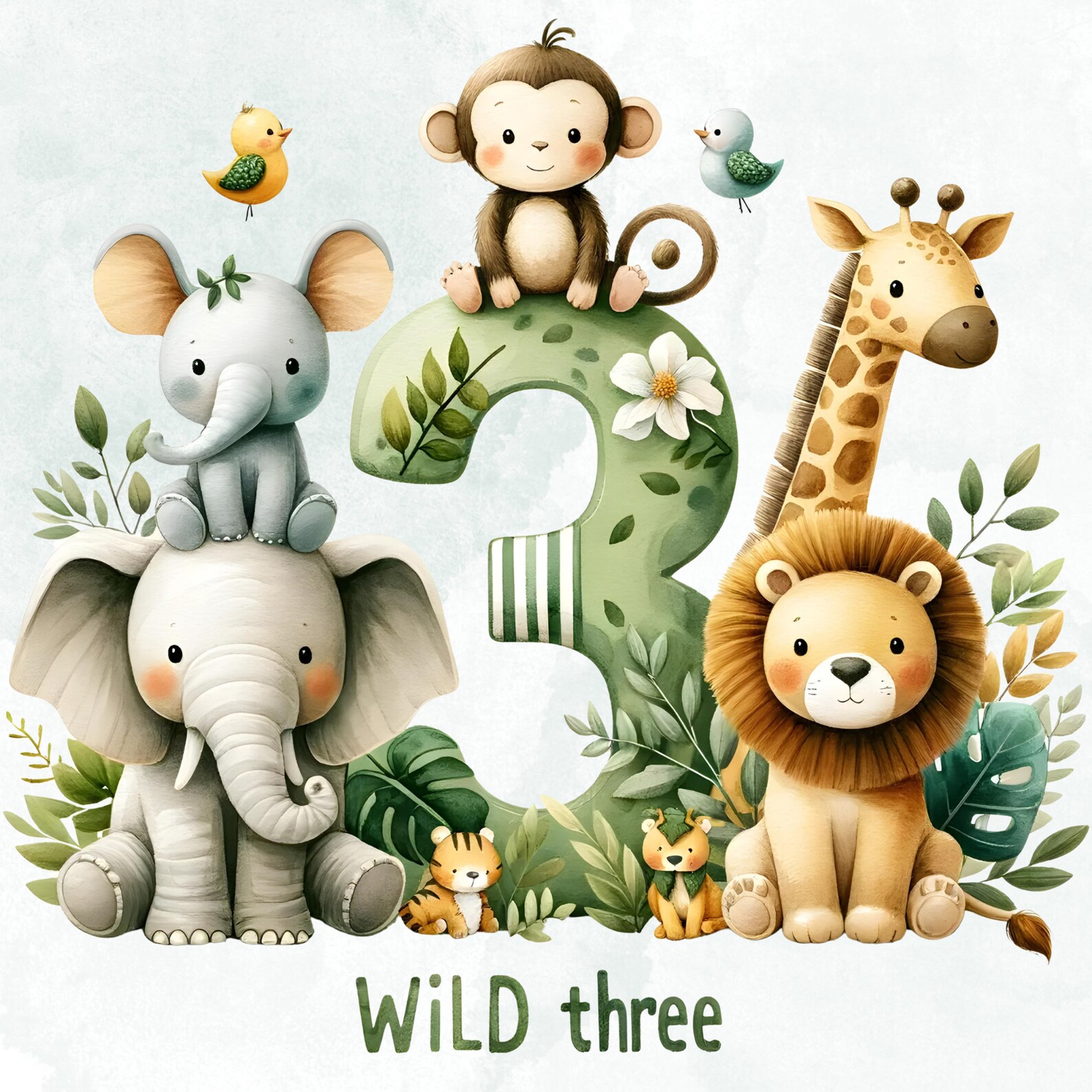 Safari Birthday Party Clipart Set Watercolor Jungle Animals, Safari ...