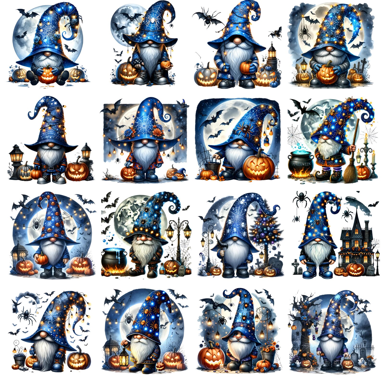 Watercolor Halloween Gnome Clipart, Spooky Blue Gnomes (27 PNG ...