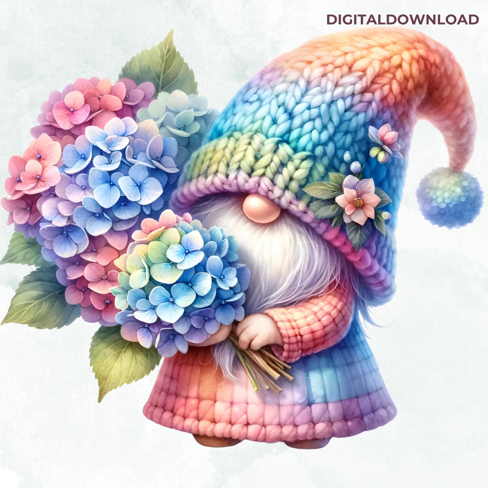 Watercolor Hydrangeas Gnomes Png, Cute Floral Gnome, Valentines Gnomes ...