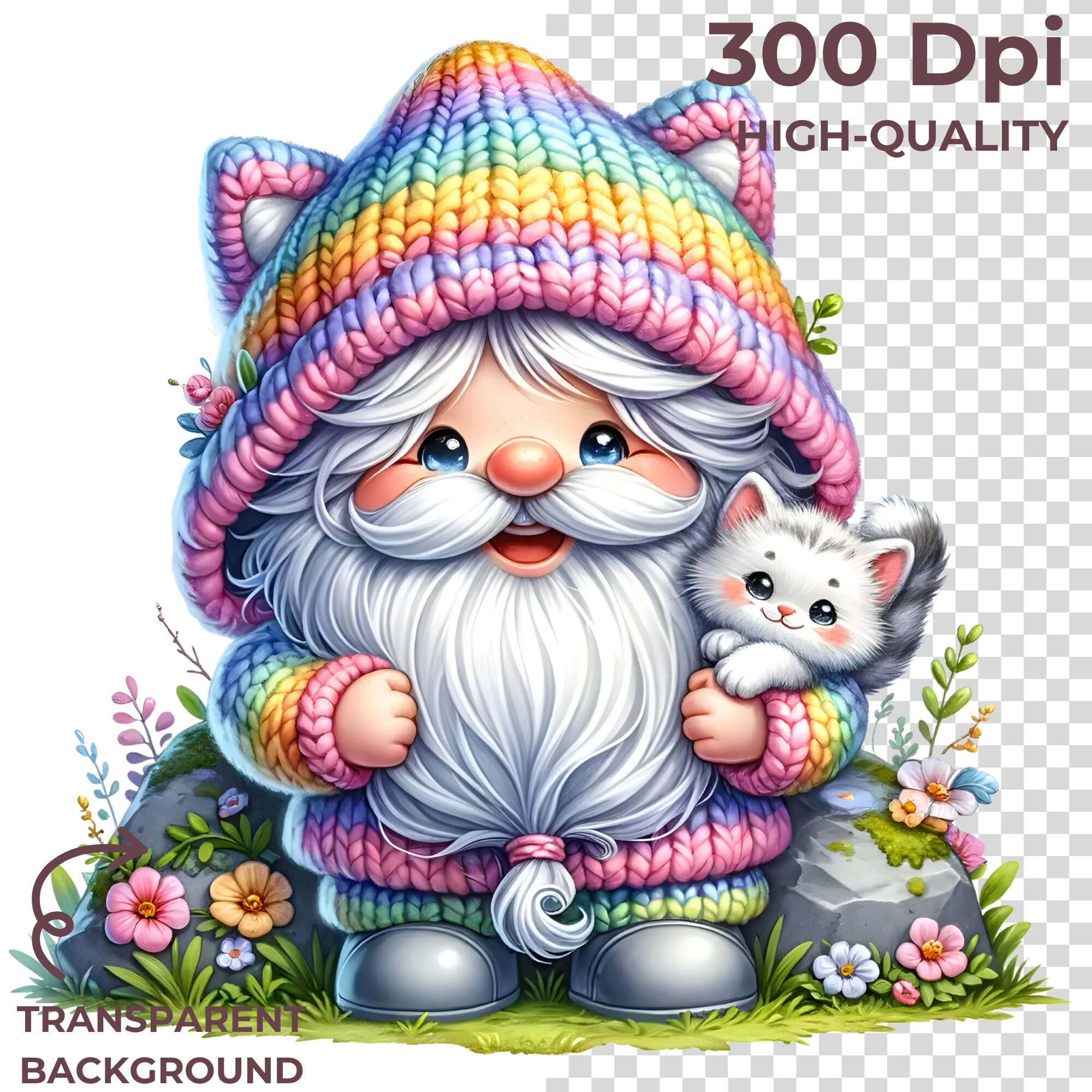 Rainbow Cat Lover Gnome Watercolor Clipart 29 Pngs Digital Download ...