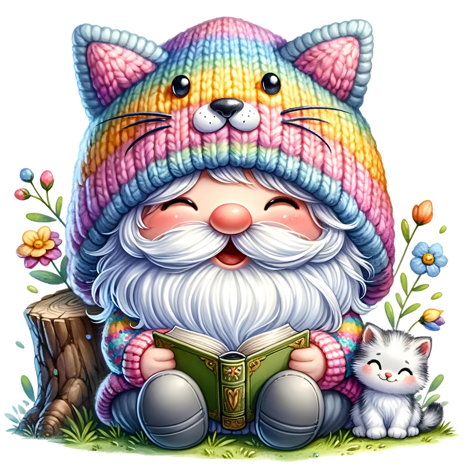 Rainbow Cat Lover Gnome Watercolor Clipart 29 Pngs Digital Download ...