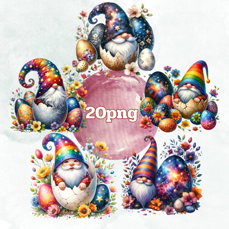 Whimsical Garden Gnome and Floral Easter Eggs Clipart Bundle ...