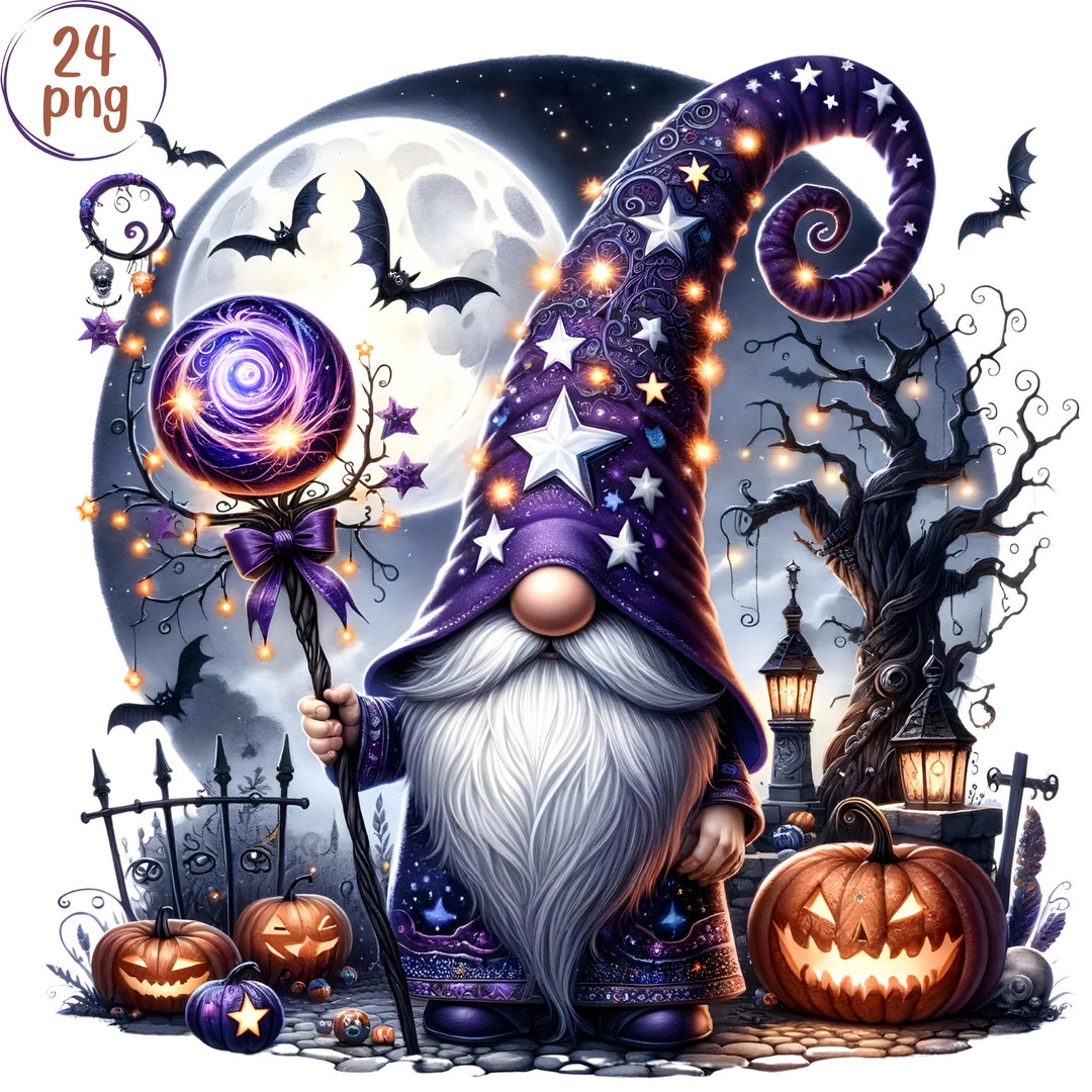Watercolor Halloween Grove Gnomes Collection Clipart, 24 PNG Spooky ...
