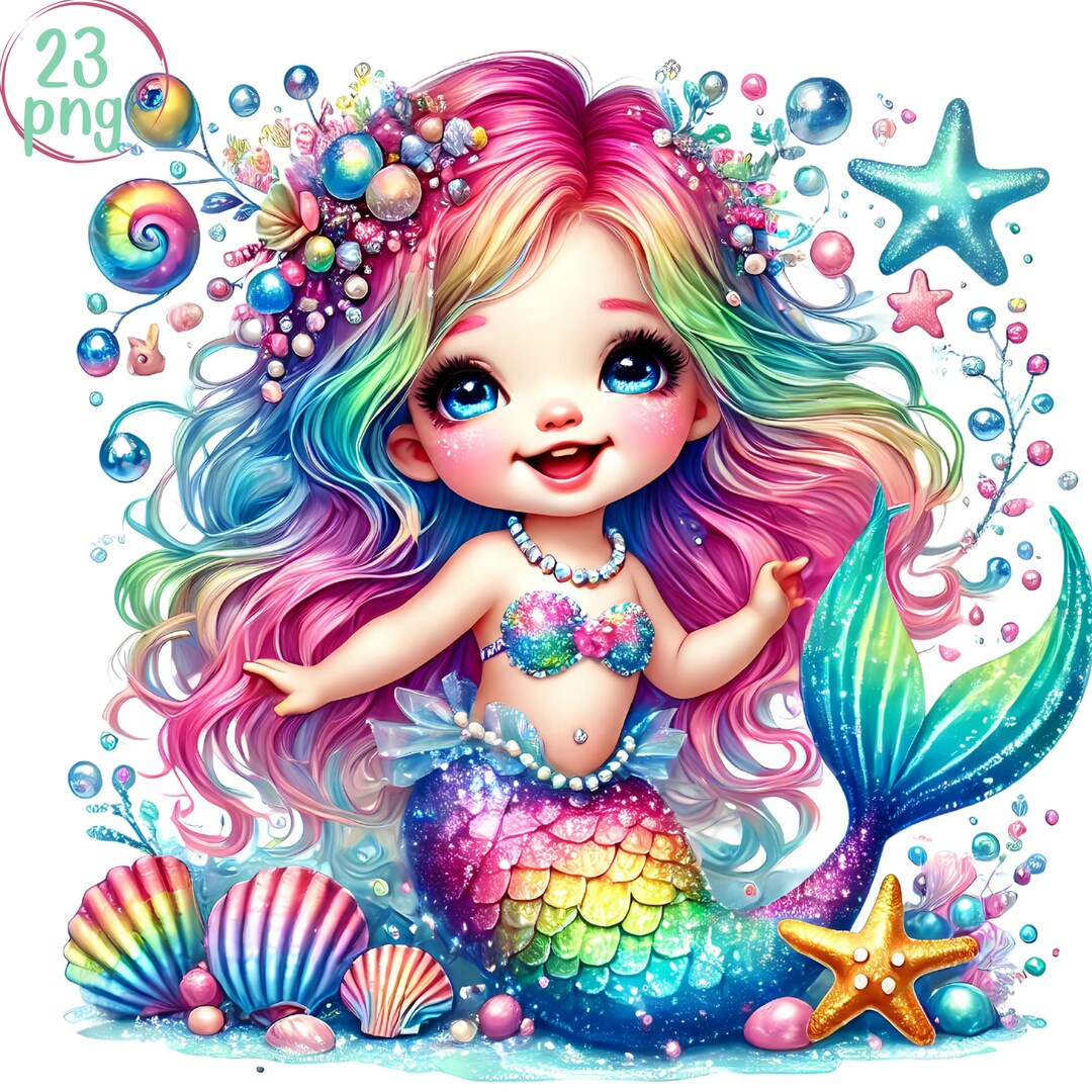 Cute Mermaid Clipart, Whimsical Little Mermaid Clipart, Gnomes Mermaid ...