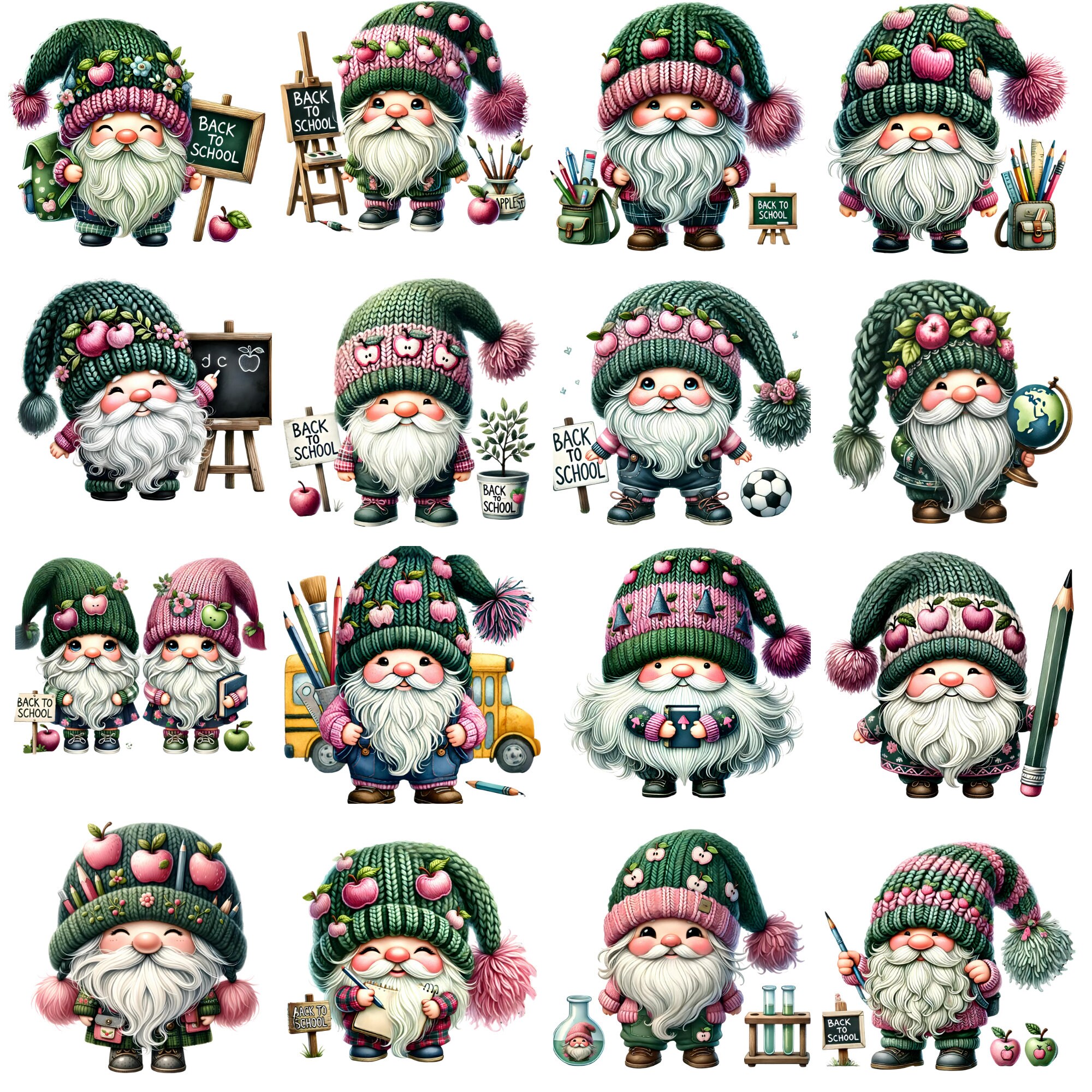 Back to School Gnome Clipart Bundle, Watercolor Gnomes PNG, Graduation ...