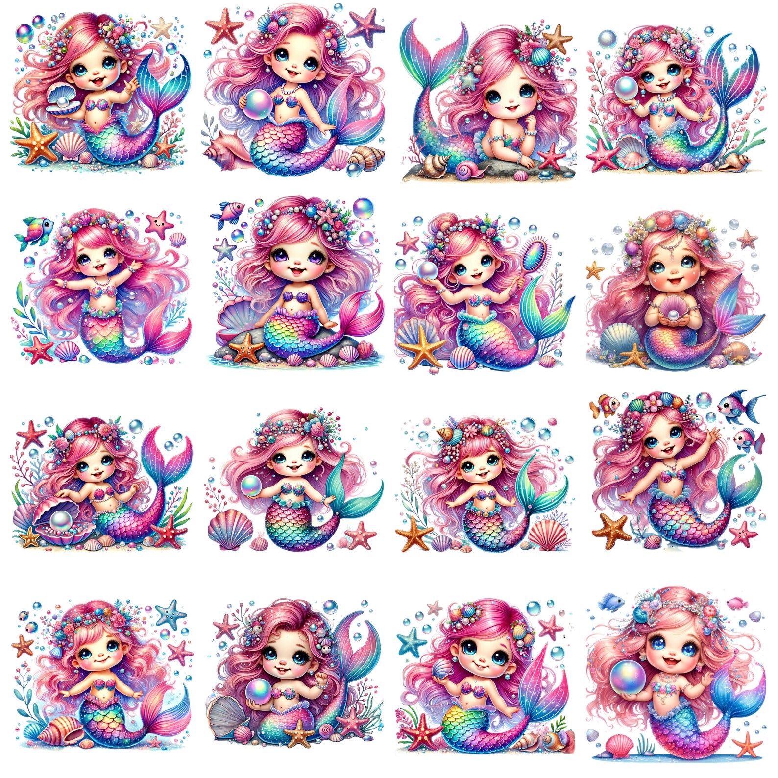 Cute Mermaid Clipart, Whimsical Little Mermaid Clipart, Gnomes Mermaid ...