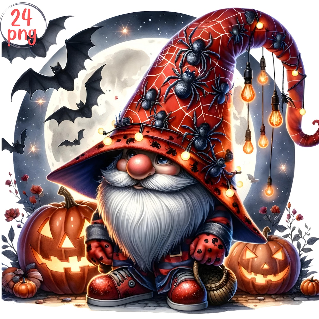 Watercolor Halloween Grove Gnomes Collection Clipart, 24 PNG Spooky ...