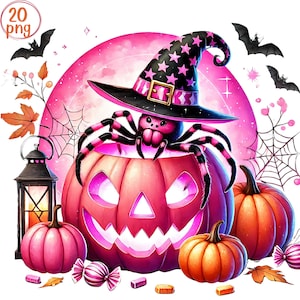 Pink Halloween Spider Watercolor Clipart 20 Unique Designs, High ...