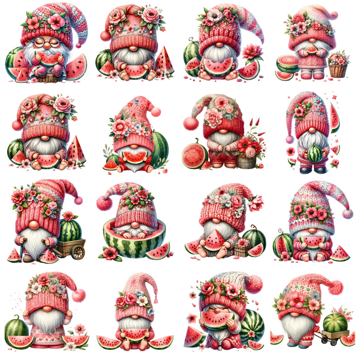 Watermelon Gnome Clipart, Summer Watercolor PNG (digital Download) - Etsy