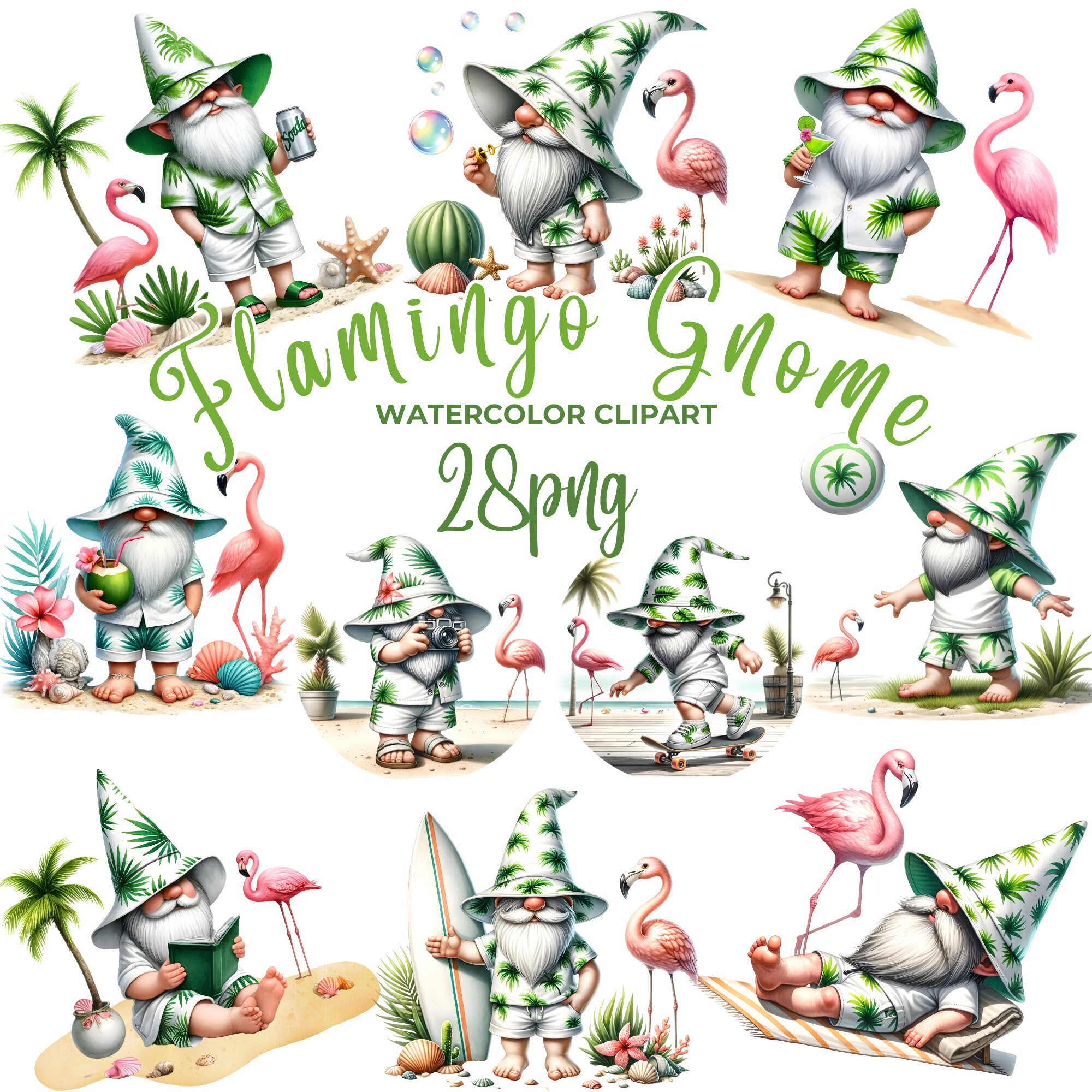 Flamingo Clipart, Gnome Clip Art, 28 PNG Tropical Bird, Junk Journal ...