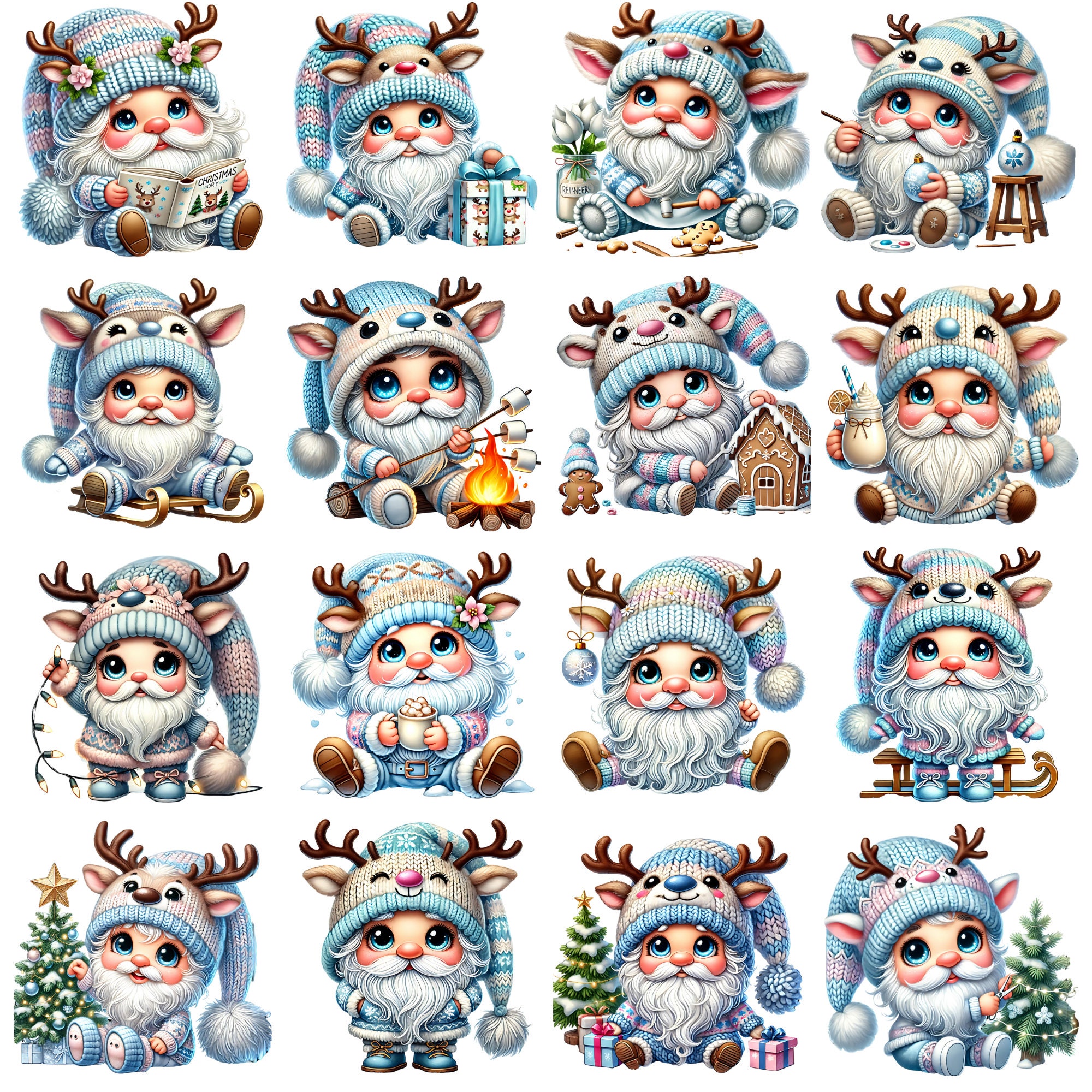 Watercolor Christmas Gnome Clipart Set – Holiday PNG Images (digital ...