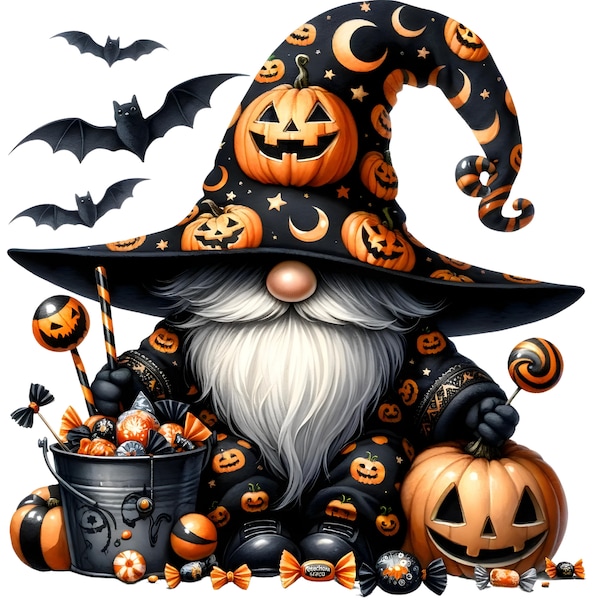 Halloween Gnomes P2 Clipart 20 PNG Spooky Gnome Graphics, Festive ...