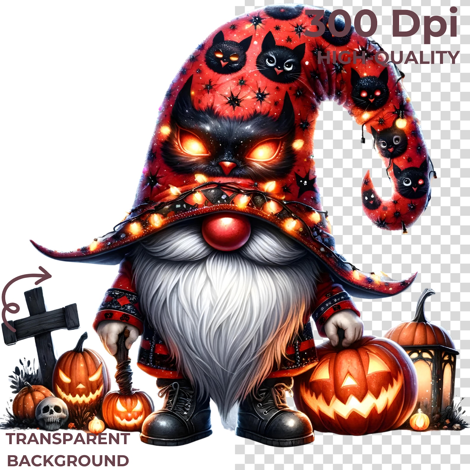 Watercolor Halloween Grove Gnomes Collection Clipart, 24 PNG Spooky ...
